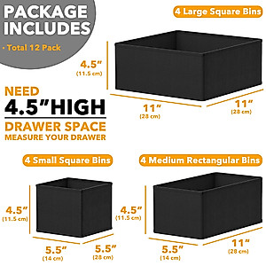 SpaceAid Drawer Organizer Clothes, 12 Pack Dresser Organizer Bins for Nursery, Closet Organization and Storage Dividers for Clothing, Baby Clothes, Underwears, Socks (Black)