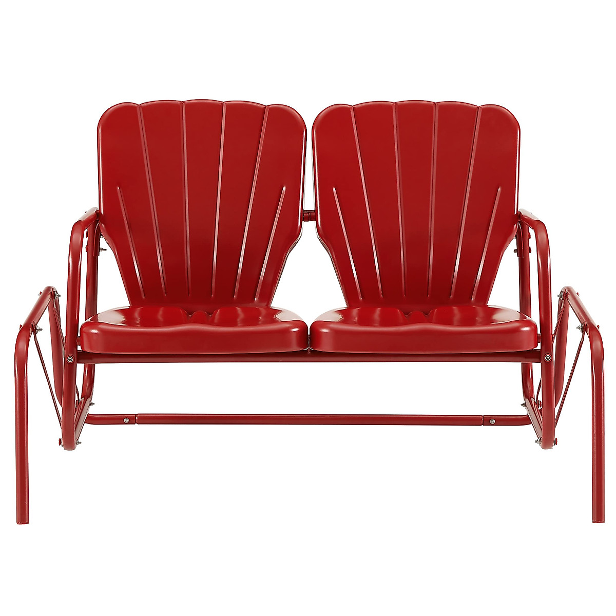 Crosley Furniture Ridgeland Retro Metal Outdoor Loveseat Glider, 2-Person Rocking Patio Bench for Porch, Bright Red Gloss