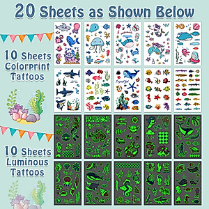 Partywind 20 Sheets Ocean Kids Temporary Tattoos, Fake Tattoo Stickers for Under Sea/Beach/Pool/Tropical Party Supplies Favors, Baby Shower Decor for Boys and Girls