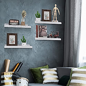 10 Pcs White Floating Shelves Wall Mounted 17 x 6 Inch Rustic Wood Wall Shelves Wooden Floating Shelves Hanging Picture Ledge Shelf for Storage Bathroom Bedroom Nursery Room Kitchen Wall Decor