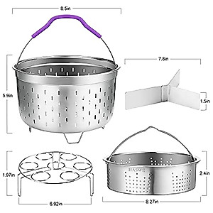 Haswe Steamer Basket for instant Pot Pressure Cooker, Accessories Set Compatible with 5/6/8 Qt InstaPot -18/8 Stainless Steel Strainer Insert with Silicone Handle,Divider,Egg Steamer Rack, 6 Quart