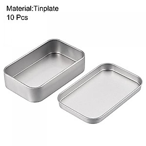 uxcell Metal Tin Box, 10pcs 3.74" x 2.36" x 0.87" Rectangular Empty Tinplate Storage Containers with Lids, Silver Tone