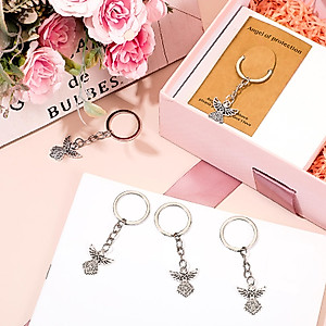 Yinkin 32 Pcs Guardian Angel Charm Keychain Silver Angel Pendant Keychain Guardian Angel Key Ring Favor with 32 Cards for Women Men Kids Party Supplies