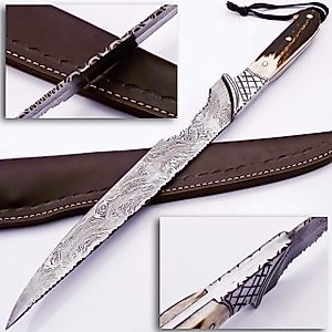Custom Damascus Knife Hunting Knife Outdoor Knife With Stag Antler Handle
