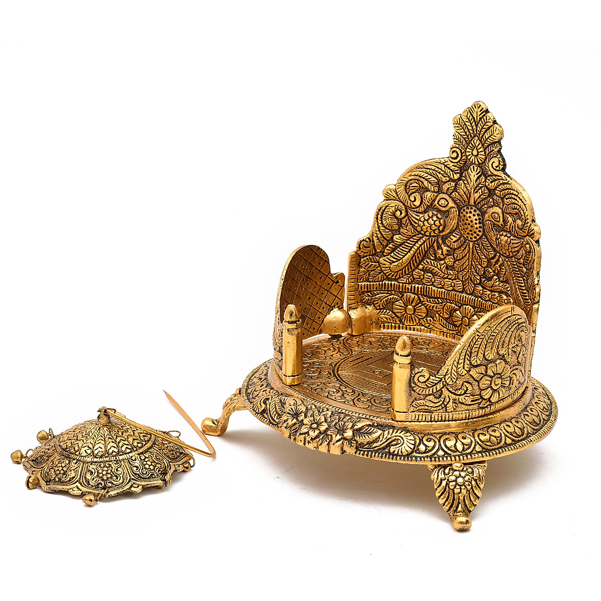 Nirmal Handicraft Gold Metal Handicraft Pooja Jhula | Swing| Palana | Ladoo Gopal Singhasan |Nand Gopal Palana | Hindola for Ladoo Gopal, Laxmi ji and Ganesh Ji