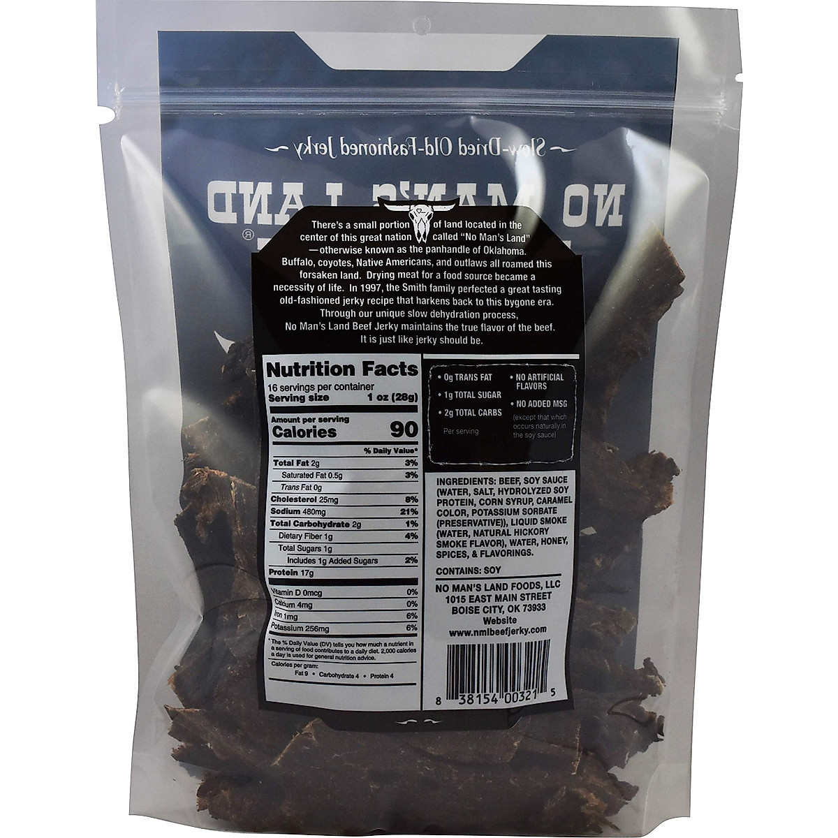 No Man’s Land MILD Beef Jerky High Protein Low Calorie Low Carb Beef Snack 16oz Bag