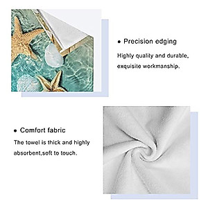 Vdsrup Summer Beach Ocean Bath Towels Set of 3 Sea Seashells Starfishs Hand Towels Washcloth Soft Thin Face Guest Towel Kitchen Tea Dish Towels Bathroom Decorations Housewarming Gifts