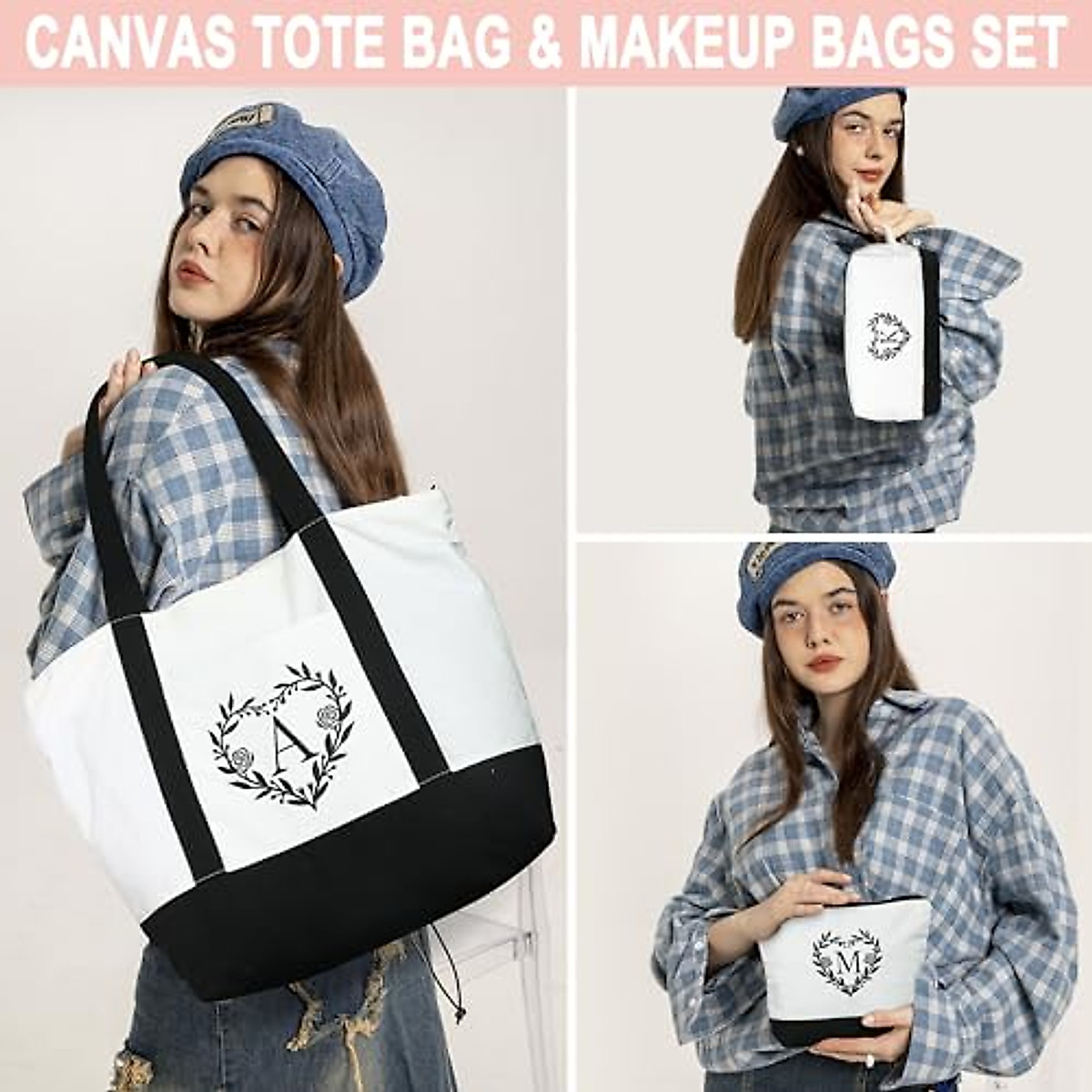 YOOLIFE Bridal Shower Gifts Bride To Be - Canvas Bag Tote Bag Make Up Bag Bridesmaid Proposal Wedding Day Bachelorette Party Maid Matron Of Honor Personalized Gift October Birthday Gifts Initial P