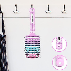 EKONAER Detangling Brush Boar Bristles Hair Brush for Adult & Kids Wet or Dry Hair,Curved and Vented Detangler Brush - Adds Shine and Makes Hair Smooth(Pink)