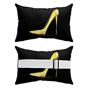 SEVENBABU Throw Pillows with Strap, Neck & Lumbar Support Pillow Oudoor Patio Pillows, Golden Glitter High Heels Pillow for Recliner, Beach Chair, Office Chair, Sofa, Armchair