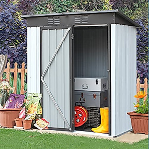 UBGO Outdoor Storage Shed, Galvanized Metal Garden Shed with Lockable Doors, Tool Storage Shed for Patio Lawn Backyard Trash Cans(5 x 3 FT)