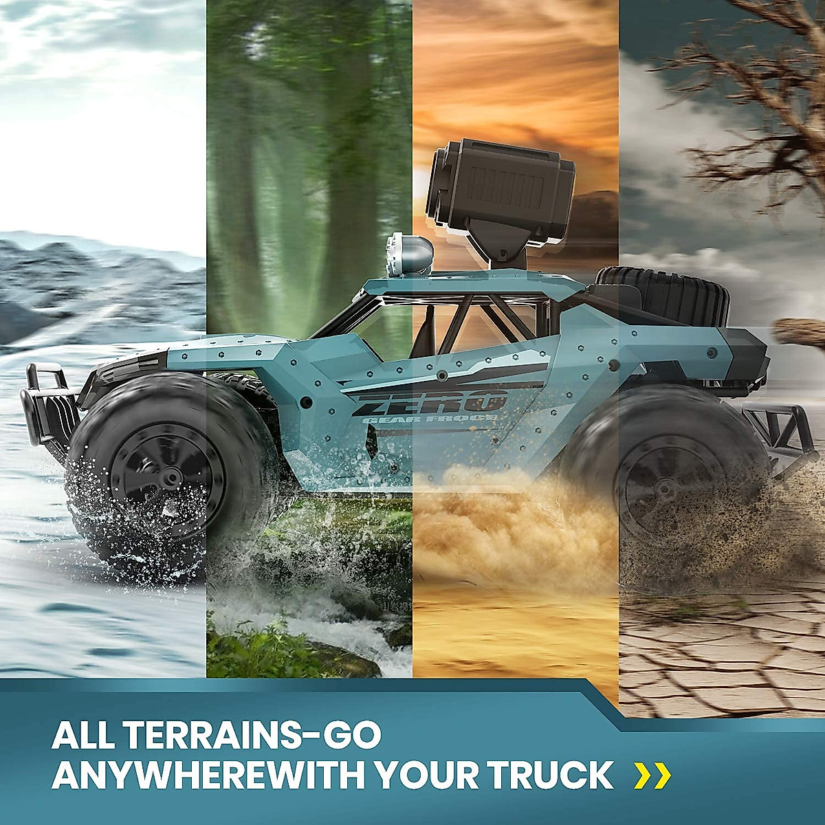 DEERC DE65 Remote Control Car with 1080P HD Camera,1:16 Scale RC Cars with LED Chassis Light&Headlights, 2.4Ghz High Speed Monster Truck Toy Vehicle, 2 Batteries for 60 Mins Play, Gift for Kids Boys