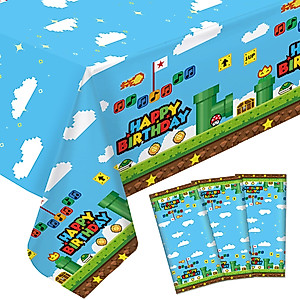 Generic 3 PCS Super Brothers Party Tablecloth, Plastic Disposable Video Games Table Cover for Games Birthday Party Decorations Supplies, 86.6 x 51.2in, Blue