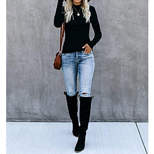 REVETRO Women's Turtleneck Long Sleeve Shirts Winter Fashion Slim Fit Tops Plain Basic Layering Lightweight T-Shirt Black M……