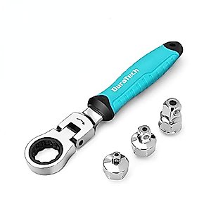 DURATECH 4-in-1 Flex-Head Ratchet Set, 19mm Ratcheting Wrench with Interchangeable 1/4", 3/8", 1/2" Drive Head, 72 Tooth, Preminum CR-V Steel Made