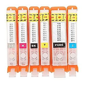 FTVOGUE 5PCS Ink Cartridge, Reusable Printing Ink Cartridge PGBK BK C M Y 5 Color for Printing (770-771)