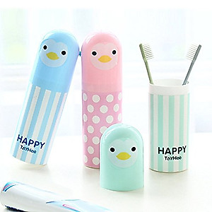 Narutosak Portable Cute Cartoon Penguin Toothbrush Toothpaste Holder Travel Storage Case - Blue