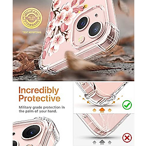 RoseParrot Designed for iPhone 13 Case with Screen Protector + Ring Holder + Waterproof Pouch, Clear with Floral Pattern Design, Soft&Flexible Bumper Shockproof Protective Cover （Fireflies）
