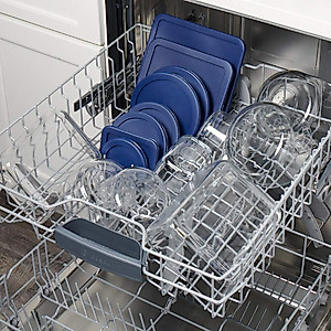 Anchor Hocking 16 Piece Round and Rectangle Glass Food Storage Containers, Space Saving Meal Prep, Navy BPA-Free SnugFit Lids