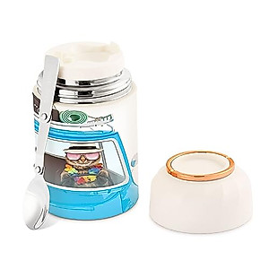 CUPADA Funny Cats Vacation Food Jar, Car Driving Insulated Hot Food Jars Vacuum 17OZ with Folding Spoon for Work Trip Picnic Camping