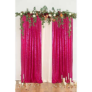 PartyDelight Hot Pink 2FT X 8FT Sparkly Sequin Backdrop Curtains, 2 Panels, for Wedding, Party, Room Decorations.