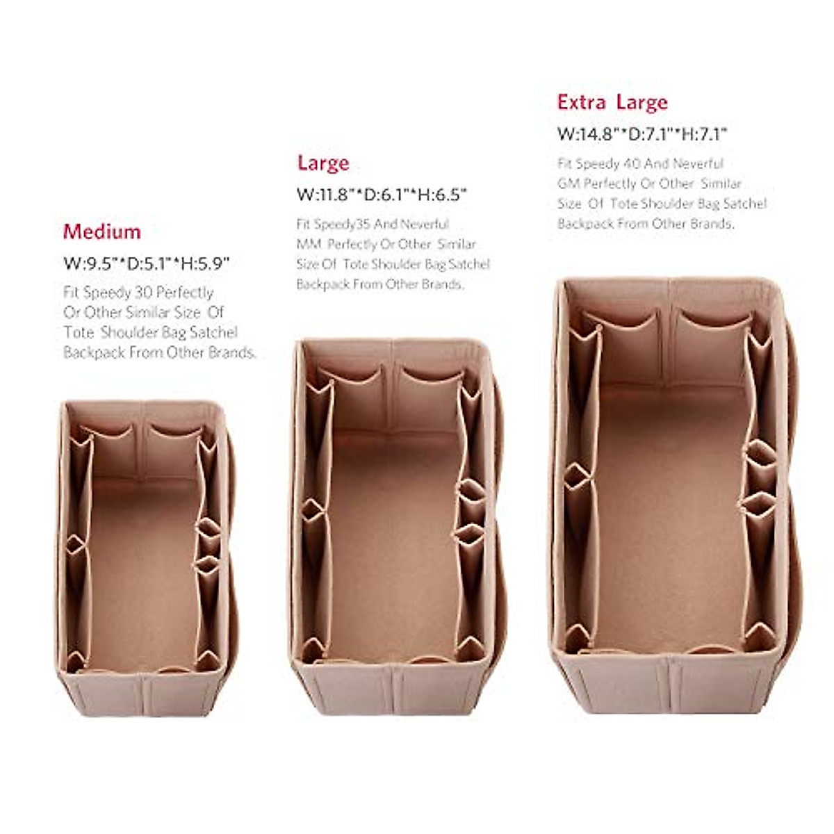 ZTUJO Felt Purse Organizer, Multi Pocket Bag in Bag Organizer For Tote & Handbag Shaper, Speedy 30, Speedy 35 and Speedy 40 (Medium, Beige)