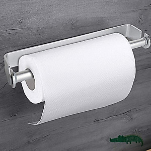 THE HAPPY CROCO I Paper Towel Holder, Three Mount Options: Adhesive and Screw. Can be Mounted on The Wall or Under The Cabinet. Comfortable Hanging roll Paper Holder. (Silver)