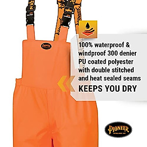 Pioneer Ripstop High Visibility Bib Pant - Safety Rain Gear – Hi Vis, Waterproof, Reflective, Work Overalls for Men – Orange, Yellow/Green