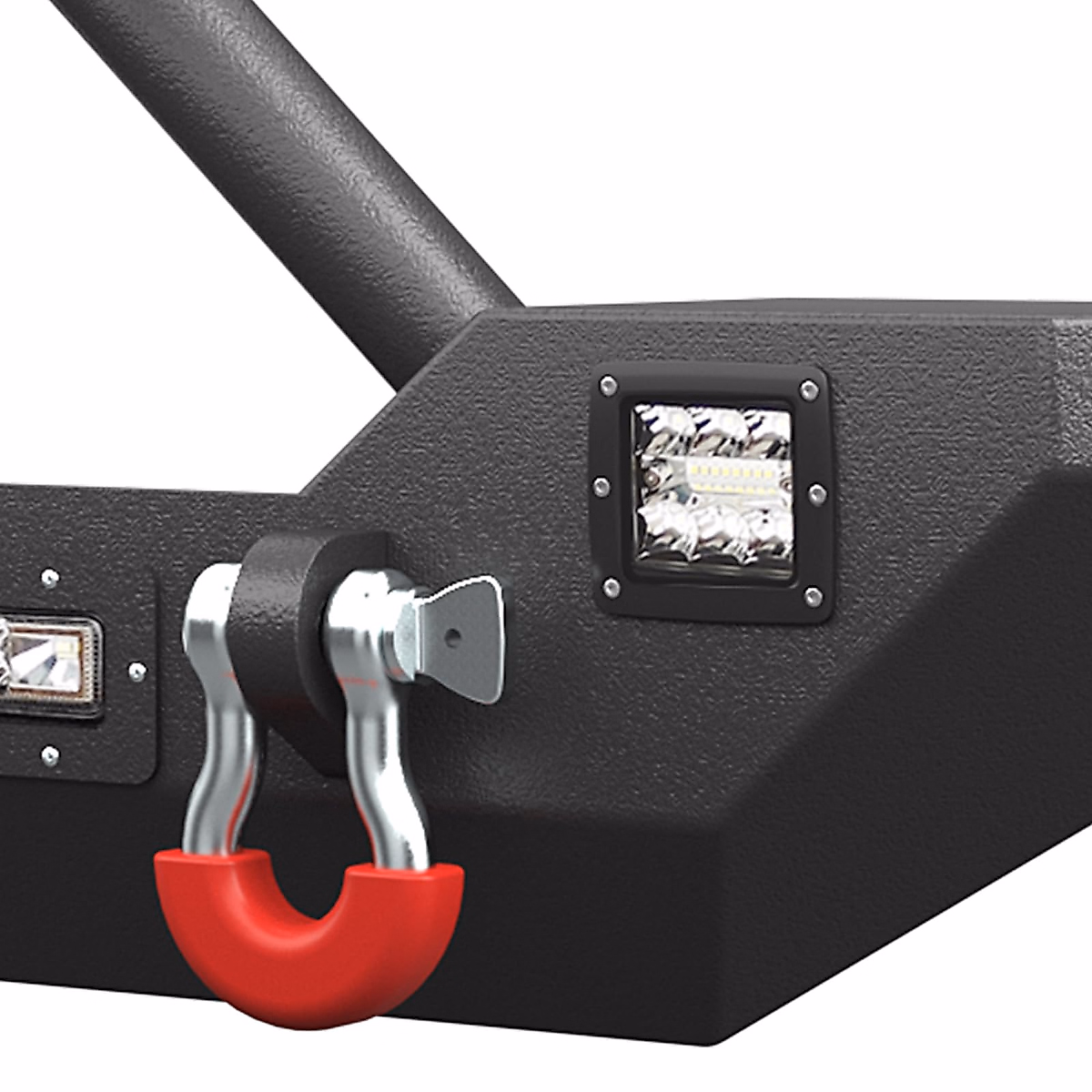 OBNAUX Front & Rear Bumper with Spare Tire Carrier Compatible with 2007-2018 Jeep Wrangler JK JKU Unlimited w/Winch Plate, Paintable Armor, 2" Hitch Receiver & D-rings (2/4 Doors, Black)