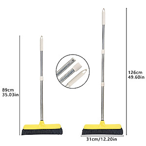 Push Broom with Long Handle, Floor Brush 47.6 inch Soft Bristle Broom 12.2" Wide for Cleaning Bathroom Kitchen Patio Garage Deck Tile Floor