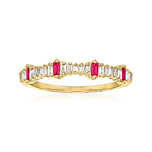 Ross-Simons 0.14 ct. t.w. Diamond and .10 ct. t.w. Ruby Stackable Ring in 14kt Yellow Gold. Size 7