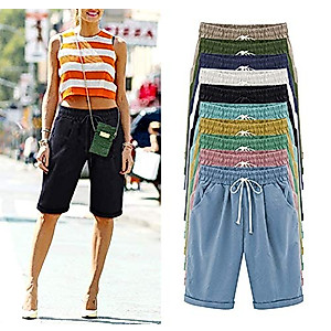 Vcansion Women's Drawstring Elastic Waist Shorts Plus Size Shorts Turquoise Asian 4XL/US 12-14