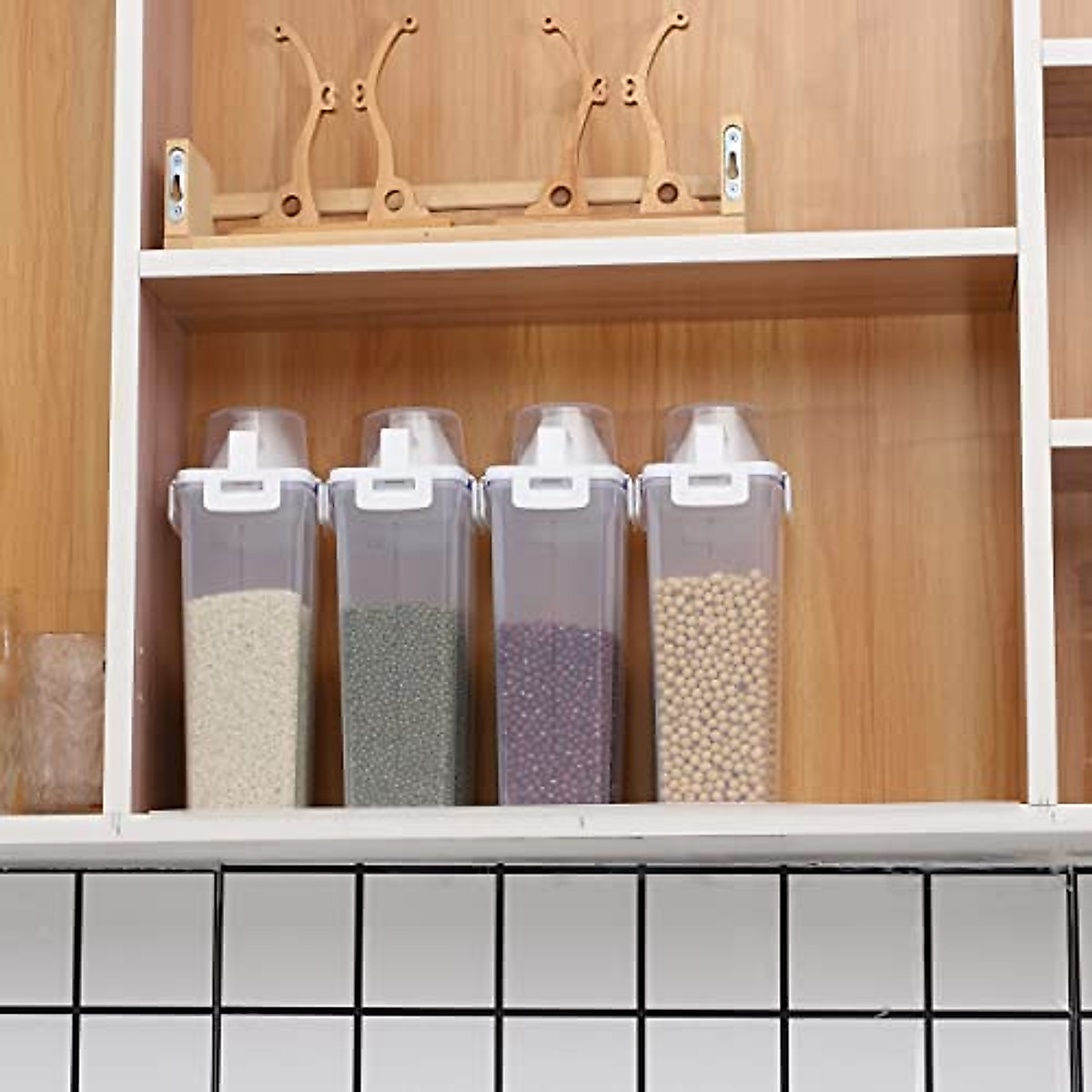 2Pack Cereal Storage Container Set with Lids,Food Containers with Measuring Cup for Flour,Sugar,Grain,Rice&Baking Supply-Airtight Kitchen & Pantry Bulk Food Storage for Kitchen Organization,Clear 2.5L