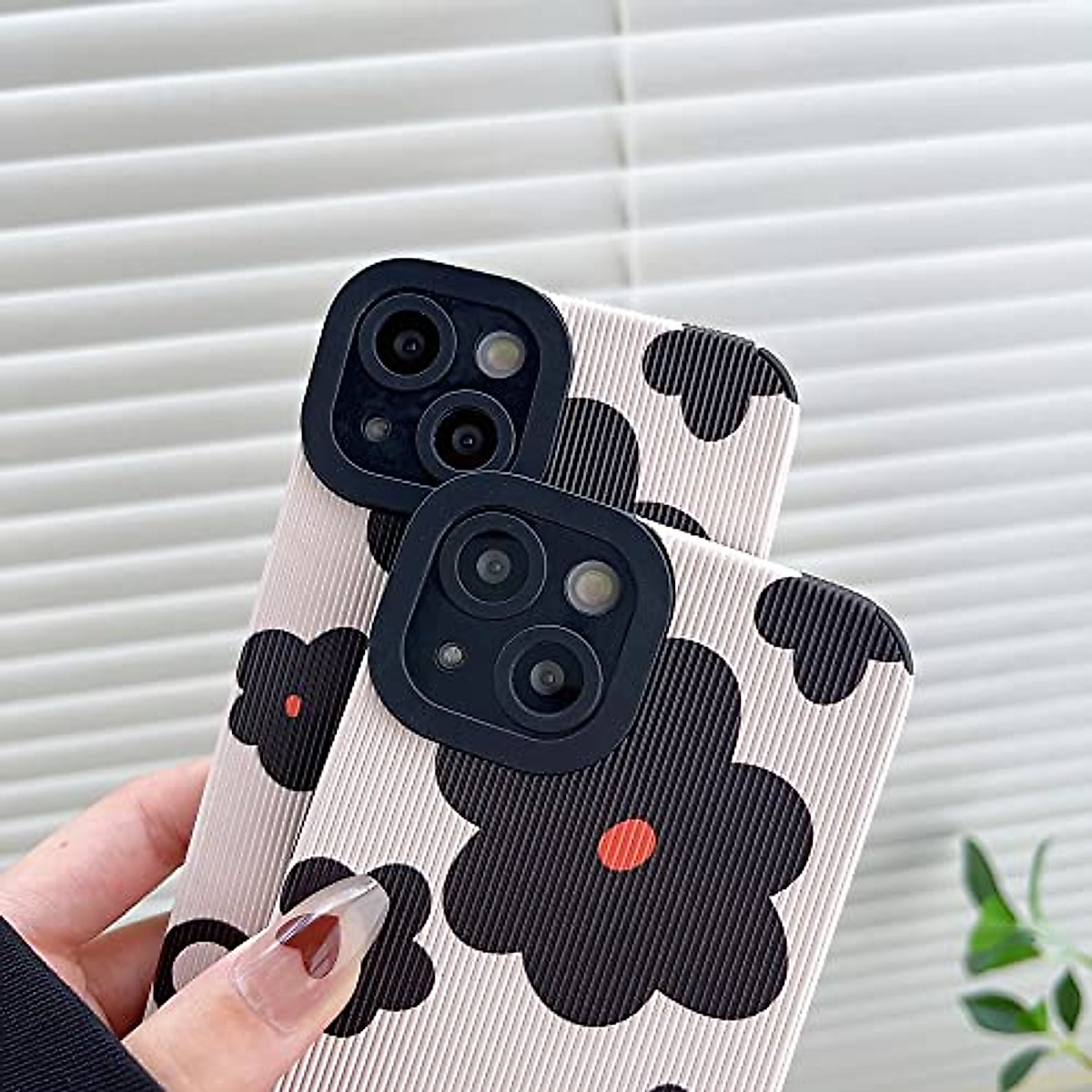 Cute Flower Phone Case Compatible with iPhone 13 Protective Cover Fashion Faux Leather Silicone Cases for Apple iPhone 13 - White