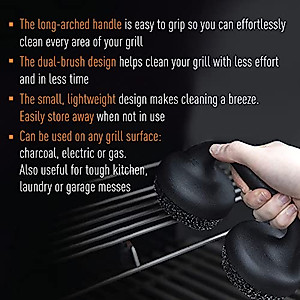 Yukon Glory Premium BBQ Grill Brush Easy Grip Double Pad Stainless Steel Cleaner for Gas and Charcoal Grill- Safe for Ceramic, Steel, Cast Iron Grill Grate- Grilling Gifts