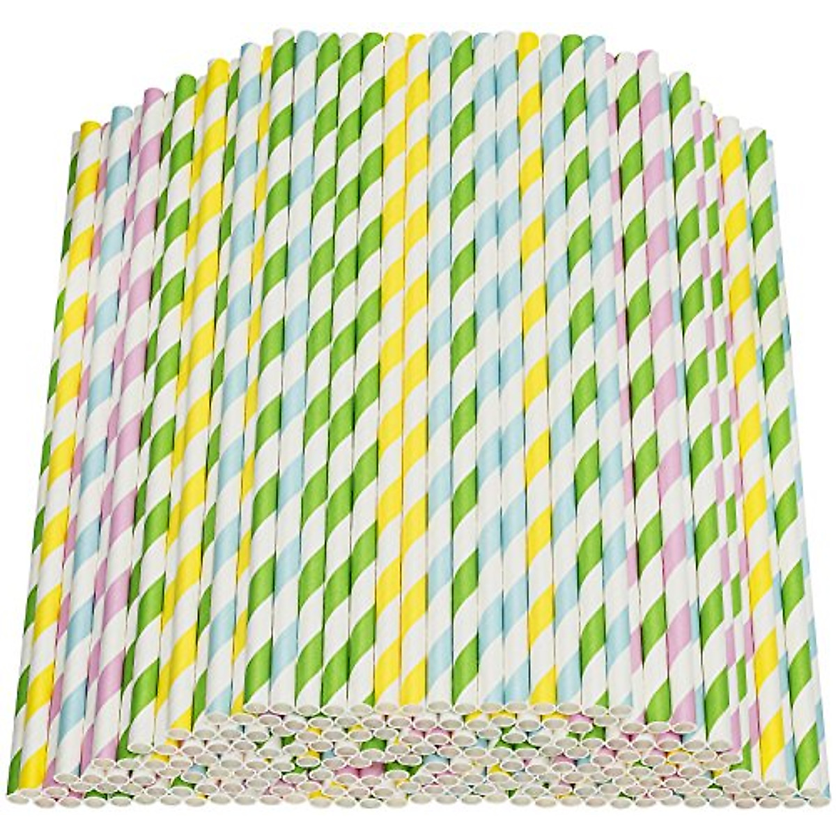 Paper Straws Biodegradable 200 Pack Striped Multi Colored BPA-Free Disposable 8.25" Long Non-Flexible Straw for Everyday/Birthday Party/Easter/Baby Shower/Wedding - By DuraHome