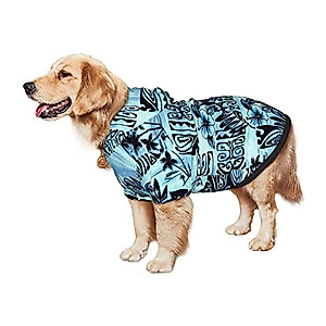 Large Dog Hoodie Hawaiian-Hibiscus-Blue-Floral Pet Clothes Sweater with Hat Soft Cat Outfit Coat Large