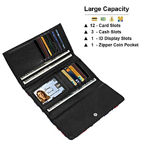 Kamo Women’s Printed Slim Long Wallet Purse Card Holder Organizer Envelope Wallets for women with 12 Card Slots