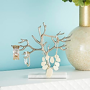 CosmoLiving by Cosmopolitan Marble Tree Jewelry Stand with Marble Base, 12" x 3" x 10", Silver