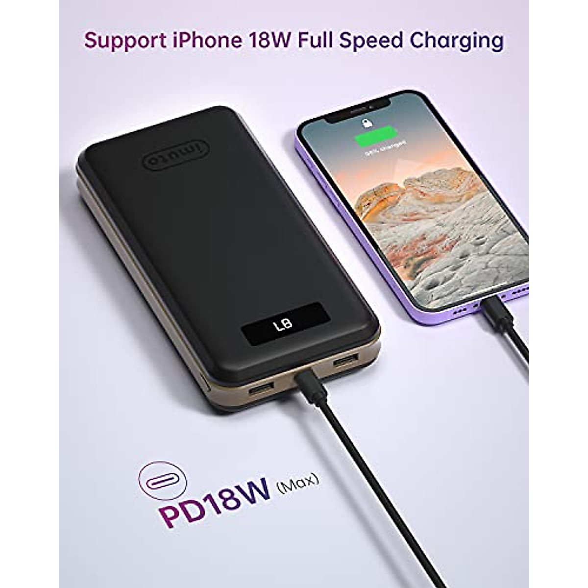 imuto Portable Charger 30000mAh Power Bank Upgrade USB C PD 18W Cell Phone External Battery Pack 3-Port Output Compatible with iPhone,Samsung,Smartphone,iPad, Nintendo etc