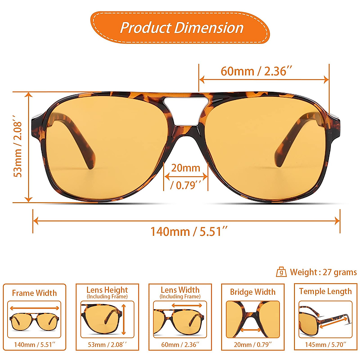 Xpectrum Big 70s Retro Clear Yellow Sunglasses for Men Women Vintage Trendy Sun Glasses (Tortoise Shell Yellow)