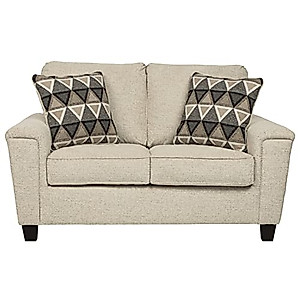 Signature Design by Ashley Abinger Chenille Contemporary Loveseat with 2 Accent Pillows, Beige