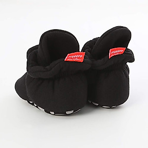 HsdsBebe Unisex Newborn Baby Cotton Booties Non-Slip Sole for Toddler Boys Girls Infant Winter Warm Fleece Cozy Socks Shoes(0-6 months)