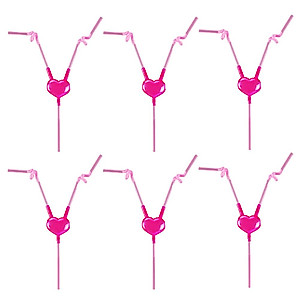 VALICLUD 6pcs Plastic Drinking Straws Double-Mouth Beverage Straws DIY Heart Shape Drinking Straws Couple Wedding Decorative Straws for Valentines Day Party Color 1