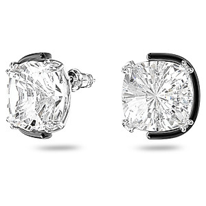 SWAROVSKI Harmonia Stud Pierced Earrings, Clear Cushion-Cut Crystals with a Mixed-Metal Setting, Part of The Harmonia Collection