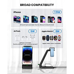 Wireless Charging Stand, GEEKERA 3 in 1 Wireless Charger Dock Station for iPhone 14 Pro Max/14 Pro/14 Plus/13/12/11/X/8 Series, Apple Watch Ultra/SE/8/7/6/5/4/3/2, AirPods Pro/3, Samsung Qi Phones