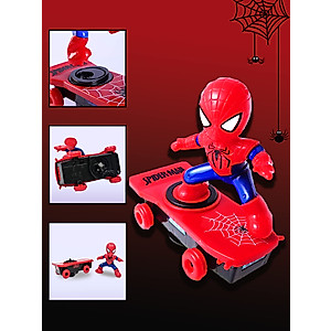 Outmeci Stunt Skateboard Scooter Electric Universal Rotating Tumble Music Led Light Cartoon Balance Bike Toy, Interactive Educational Gift Toys for 3 4 5 6 7 Years Old Boys Girls (red)