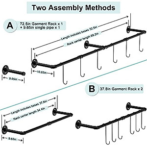 Folews Industrial Pipe Clothes Rack-38 Inch Clothing Rack Wall Mounted Heavy Duty Pipe Shelves for Hanging Clothes Coats Laundry Room Organizer Storage Hanger Shelf Space Saving (2Pack)