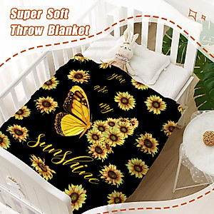 YeeJu Sunflower Kids Throw Blanket Small Yellow Floral Butterfly Blanket Gift for Girls Boys Child Baby Soft Fuzzy Fleece Blankets Black Spring Summer Flower Decorative Print Blanket 40x50