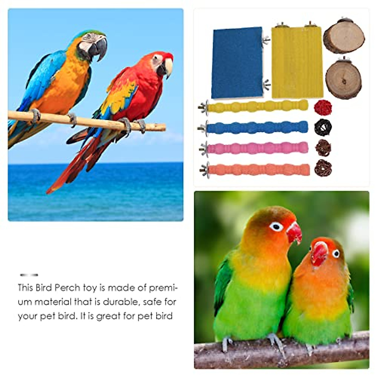 POPETPOP Bird Stand ES Stand Toy - Wood Parrot Stand Platform Wood Bird Cage Perch Bird Chew Toys Parrot Teething Toys Paw Grinding Stick for Cockatiels Parakeets Hammock Swing
